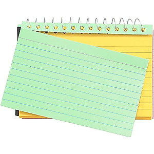 6-Pack Spiral Bound Colored Index Card Books, 3x5-Inch, Ruled, Perforated, Bright Colors: Canary-Cherry-Green-Blue, 50-Count per Book from Northland Wholesale. (6 Packs)