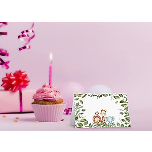 Table Place Card, Jungle Safari Animal Themed Tent Style Cards, Pack of 25 Half-Fold Reception Place Cards, Perfect for Baby Showers, Jungle Safari Birthday Party, Special Events A33