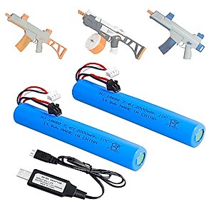 BTEDZSW 2 Pack 7.4V 2000mAh Battery Splatter Ball Gun Battery Pack Accessories for SRB1200 400 400-SUB Airsoft or Water-Gun Toy with USB Charging Cable Rechargeable Lithium Battery SM2P XH-3 Plug