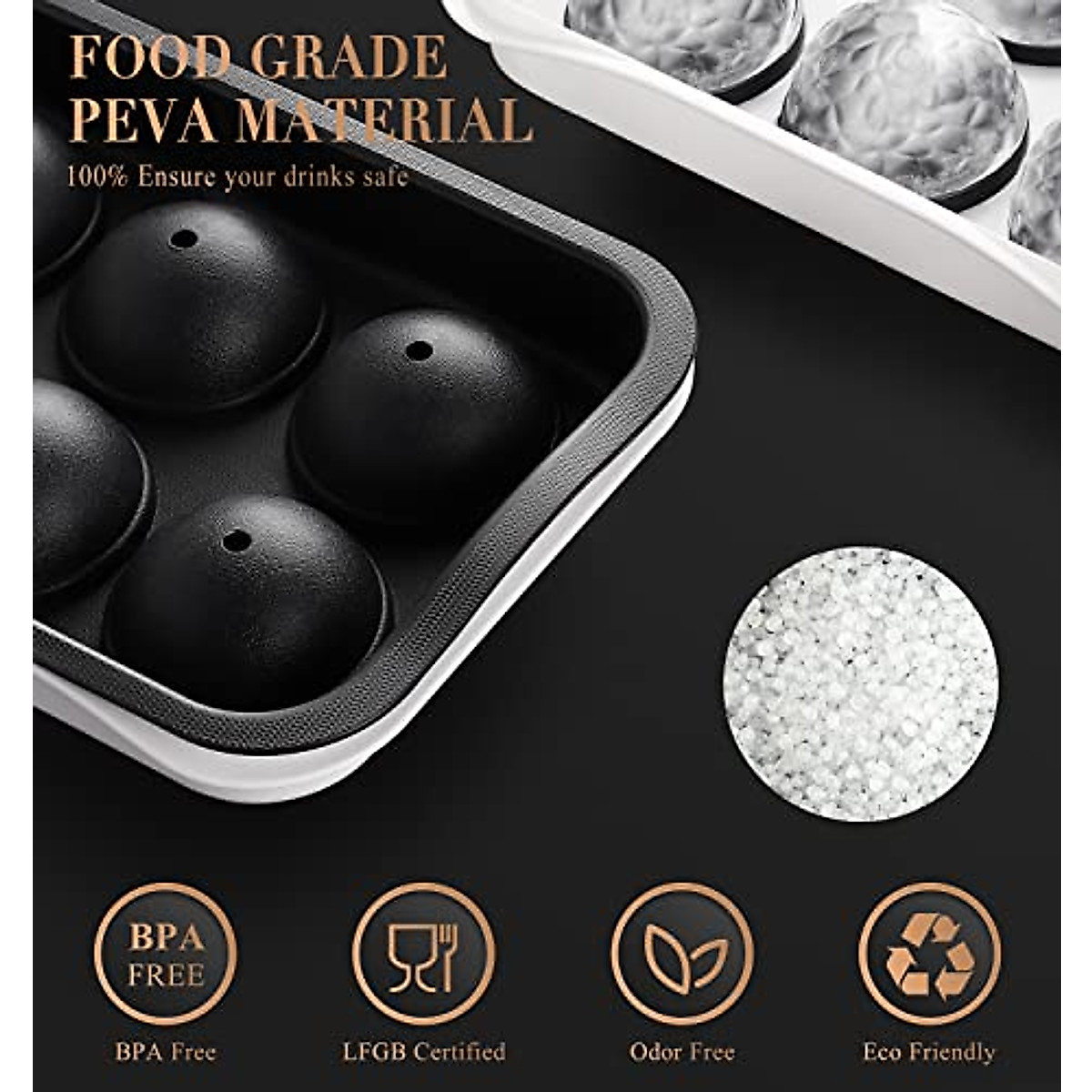 ICEXXP Whiskey Ice Ball Maker, [Fill without Funnel & Easy Release] 2.2'' Round Large Ice Cube Trays with Cover, Reusable Sphere Silicone Ice Tray with Lids for Bourbon, Brandy, Gift for Whisky Lover