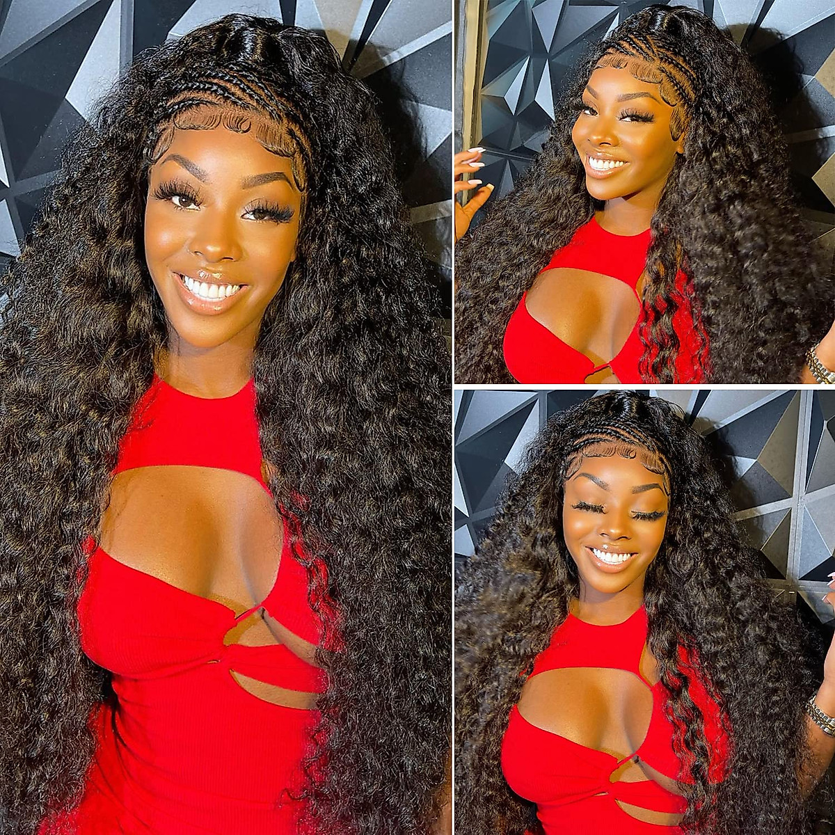 Lace Front Wigs Human Hair 13x4 Deep Wave Lace Front Wigs Human Hair Pre Plucked 22 Inch Deep Wave Lace Frontal Human Hair Wigs for Black Women 180 Density Glueless Brazilian Human Hair Wigs (22inch)