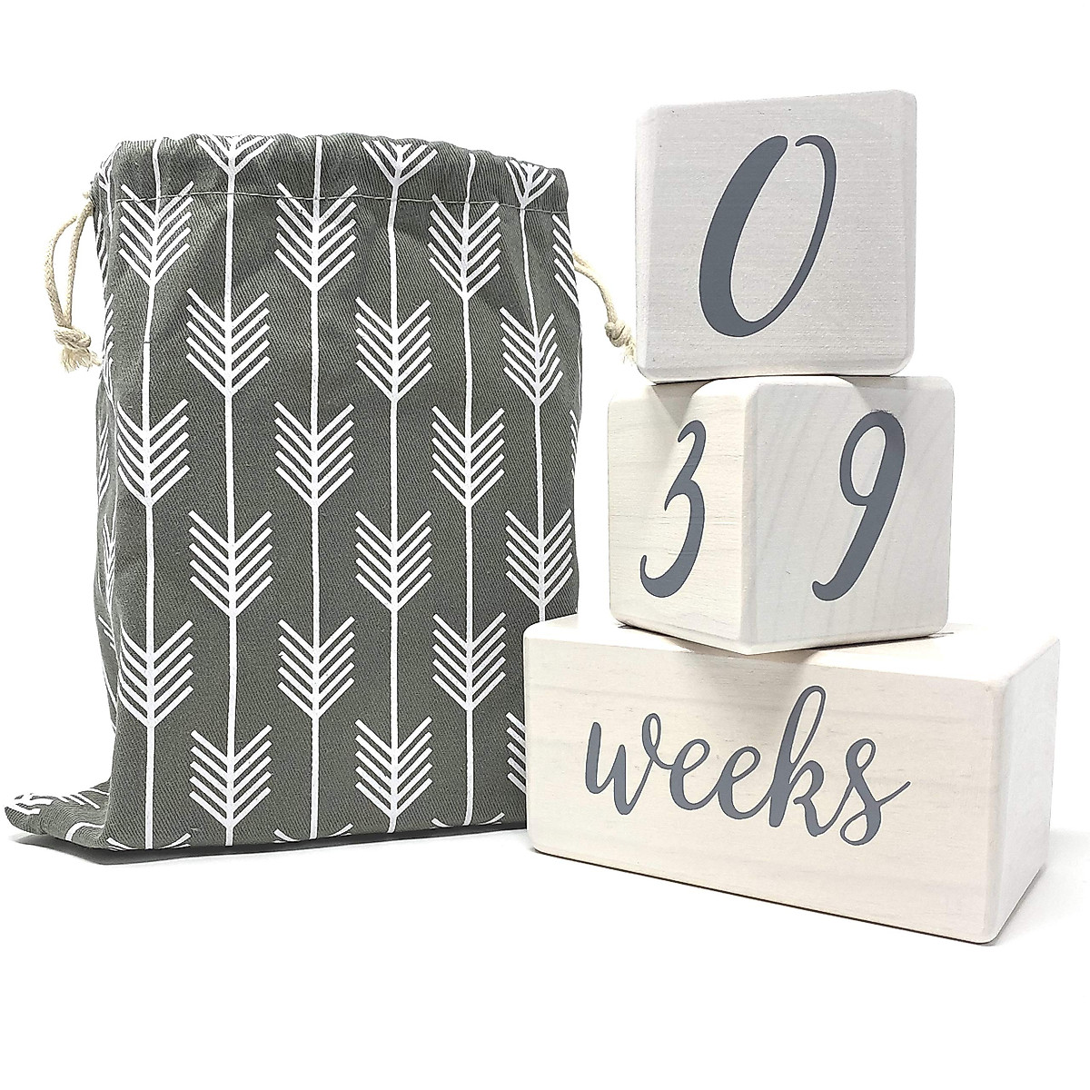 Pondering Pine Baby Milestone Blocks - Natural White Stain Pine Wood with Weeks Months Years Grade and Holidays, Newborn Weekly Monthly First Year Picture Props, 6 Block Milestones Age Set with Bag
