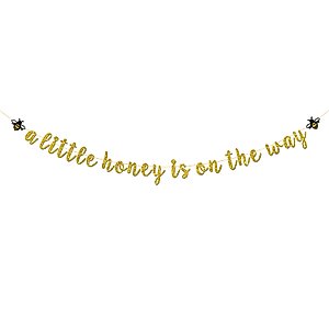 Talorine A Little Honey is on the Way Banner Gold Glitter Bumble Bee Theme Banner Sweet Honey bee Gender Reveal Baby Shower Party Decoration Pregnancy Announcement Mommy to Bee Daddy to Bee Welcome