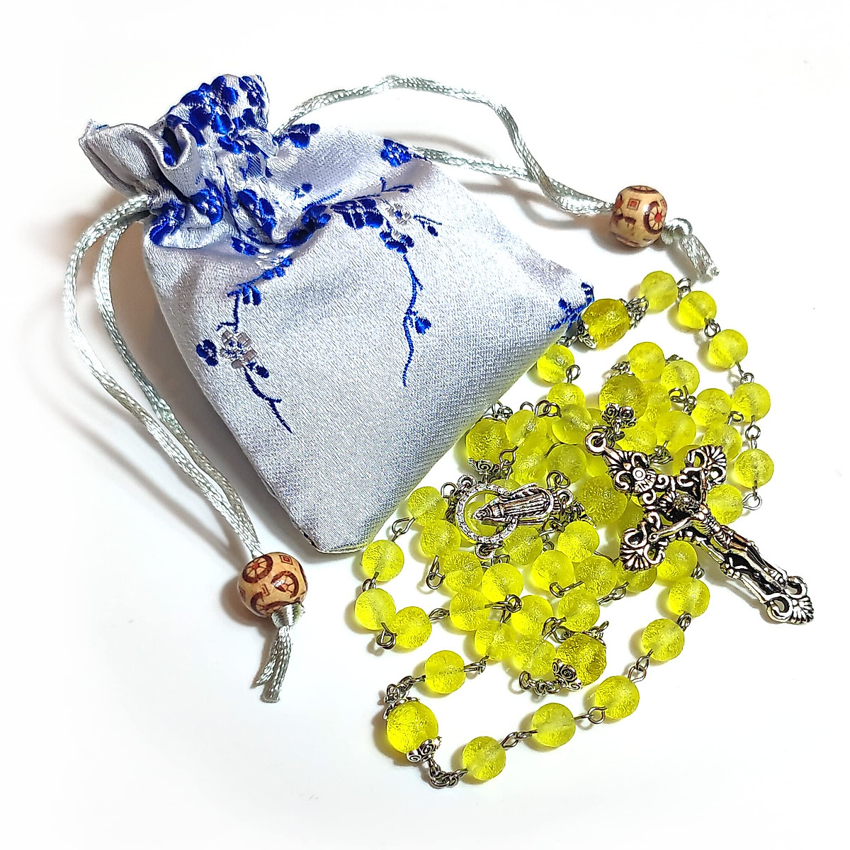 GeekTenet Rosary Beads Chaplet NL Artificial Crystal Rosery Cross Catholic Rosaries (Yellow)