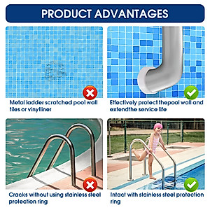 4 Pool Ladder Bumpers for Inground Pool & 4 Stainless Steel Pool Ladder Escutcheon Plates, Rubber Pool Ladder Inside Plug Bumper Caps & Pool Ladder Rings Fits 1.90” Pool Ladder Tubing (B)