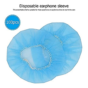 Tvoip 100Pcs Blue Non-Woven Sanitary Headphone Ear Cover, Disposable Super Stretch Covers Washable, for Most On Ear Headphones Earpads ( 9cm / 3.54 Inch)