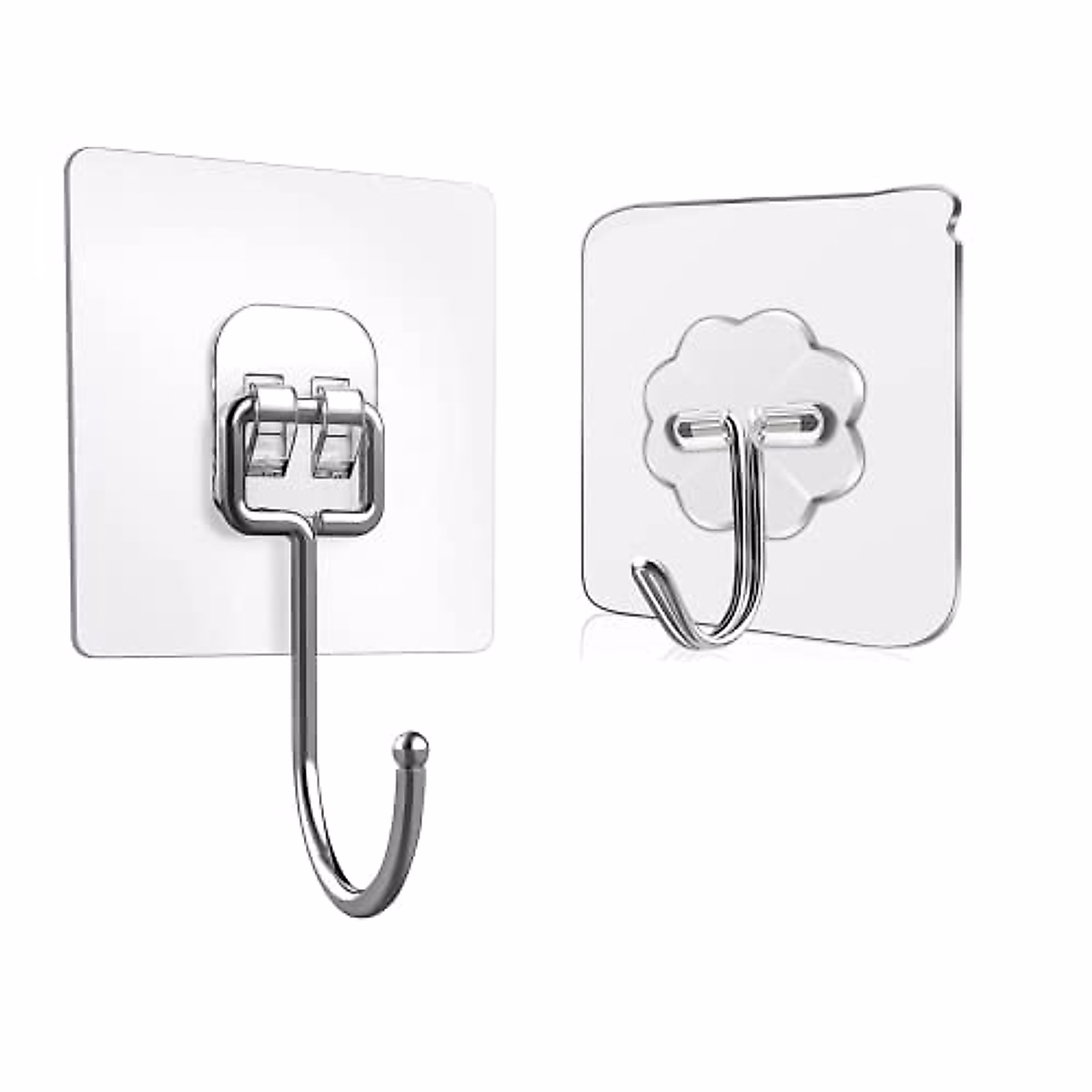 HOOOOXEZ Adhesive Hooks Mini 10 Pack and Plus 8 Pack for Hanging Heavy Duty Wall Hooks 22 lbs Self Adhesive Towel Hook Waterproof Transparent Hooks for Keys Bathroom Shower Outdoor Kitchen