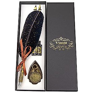 Trustela Calligraphy Pen Set, Feather Pen, Calligraphy Pen Set, Quill And Ink Set, Calligraphy Set For Beginners, Feather Pen And Ink Set, Quill Pen And Ink Set, Quill Pen (BlackFeather)