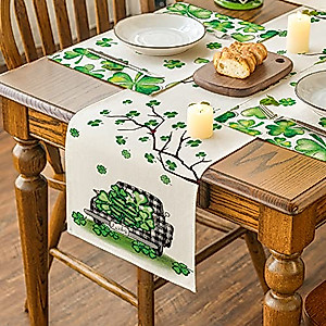 Artoid Mode Lucky Shamrock Truck St. Patrick's Day Table Runner, Seasonal Spring Holiday Kitchen Dining Table Decoration for Indoor Outdoor Home Party Decor 13 x 72 Inch