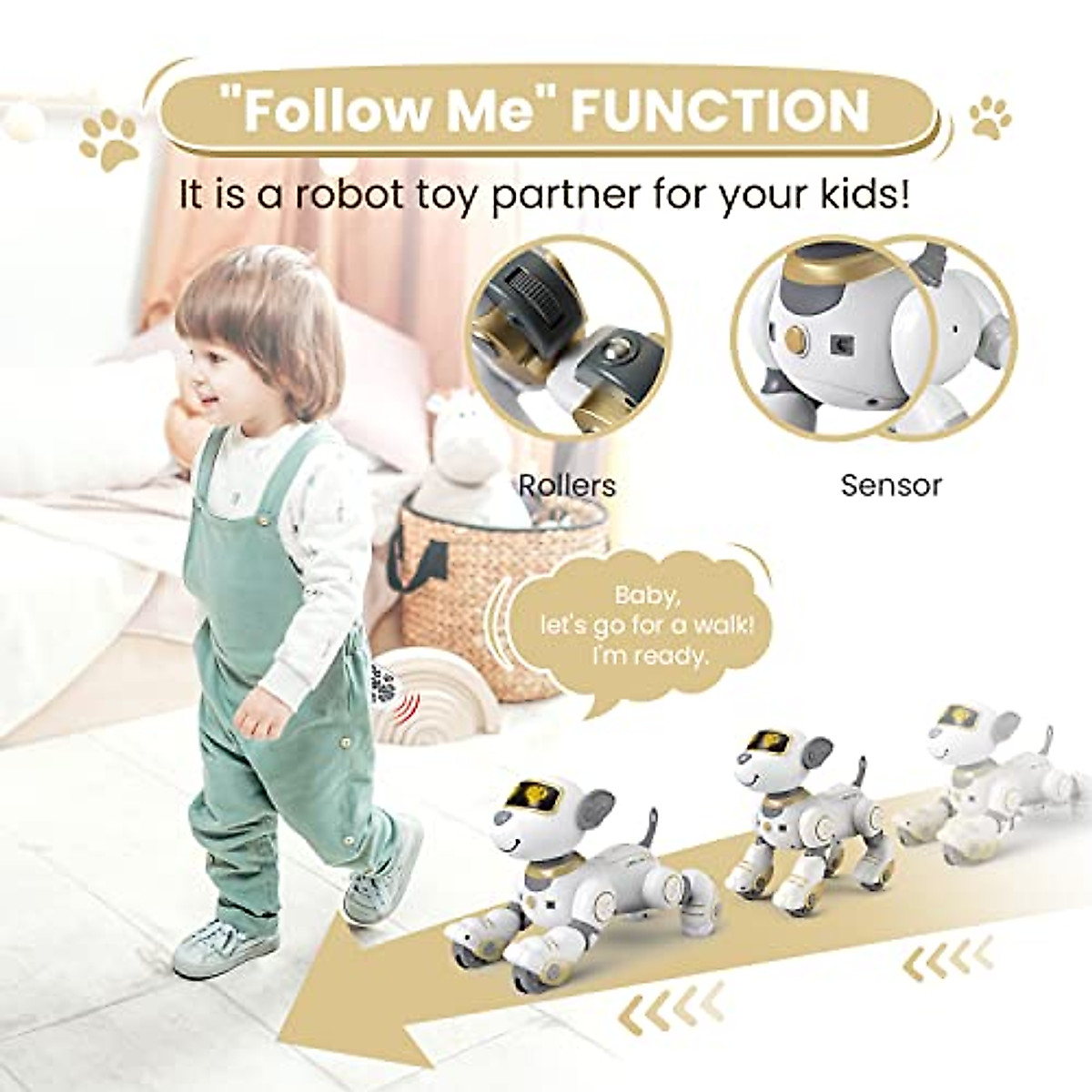 FUUY Remote Control Dog for Kids Robot Dog That Acts Like a Real Dog Interactive Robot Pet Follow Me Robotics Toys Intelligent Robo Dog Programmable Sing and Dance Design Birthday Gifts Kids Age 4-7