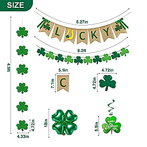 Amandir 38PCS St. Patrick's Day Decorations Set, 2 Lucky Shamrock Banners, 4 String of Shamrocks Garland, 16 St. Patrick's Hanging Swirls with Cutouts, Pre-assembled for Lucky Day Home Party Supplies