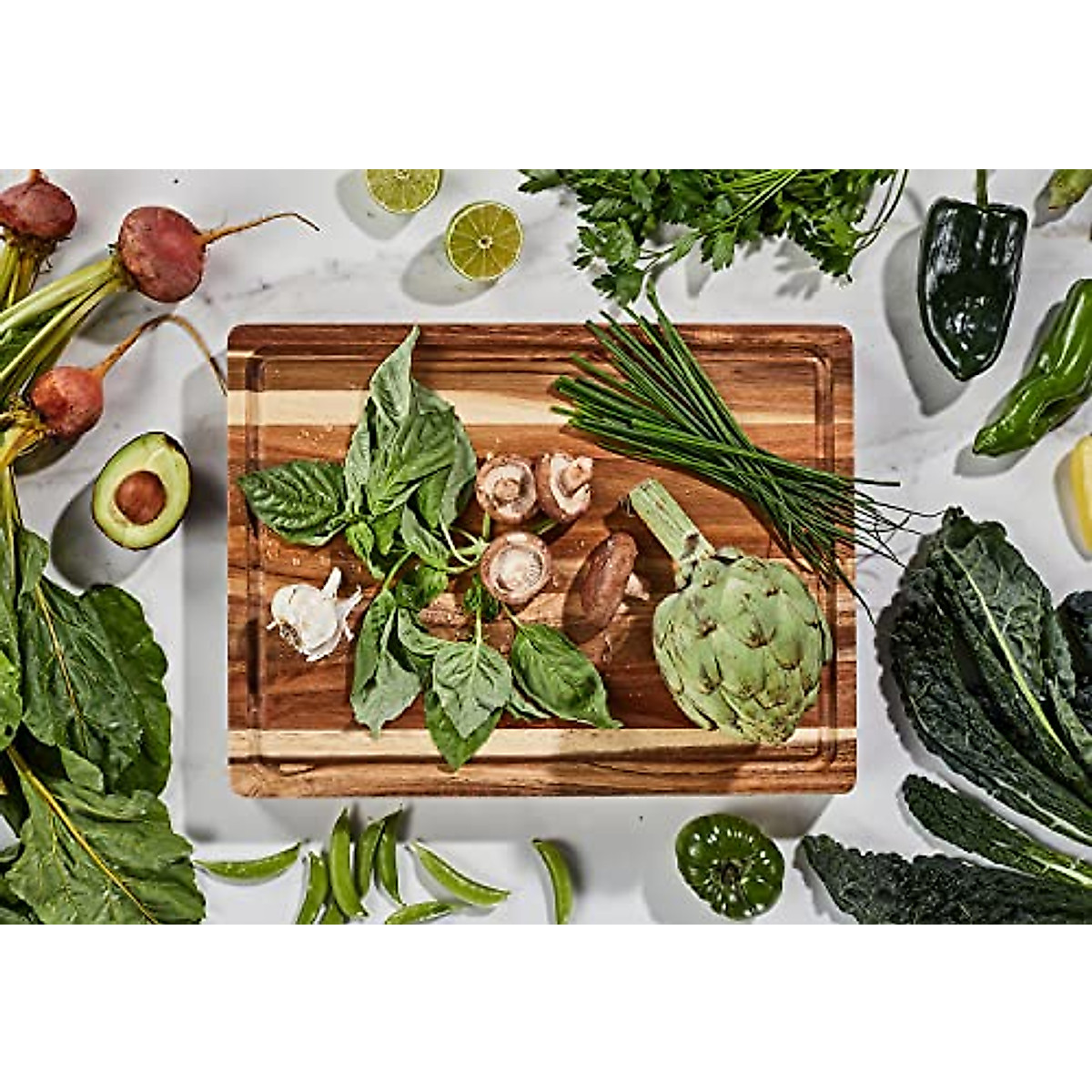 Sonder Los Angeles, Thick Sustainable Acacia Wood Cutting Board for Kitchen with Juice Groove, Sorting Compartment, Charcuterie 16x12x1.5 in (Gift Box Included)
