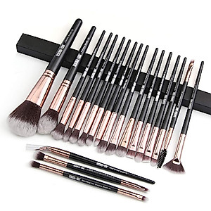 Makeup Brushes Set, 20 Pcs Professional Travel Make Up Brushes, Foundation Eyeshadow Blush Brush, Kabuki Blending Concealers Face Powder Eye Makeup Brush Sets（Black Gold)