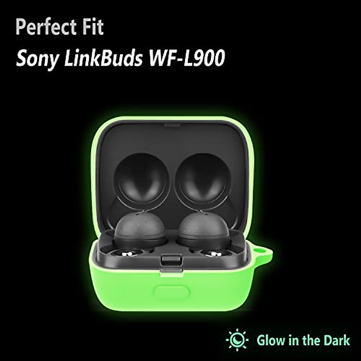 Geiomoo Silicone Case Compatible with Sony LinkBuds WF-L900, Protective Cover with Carabiner (Luminous Green)