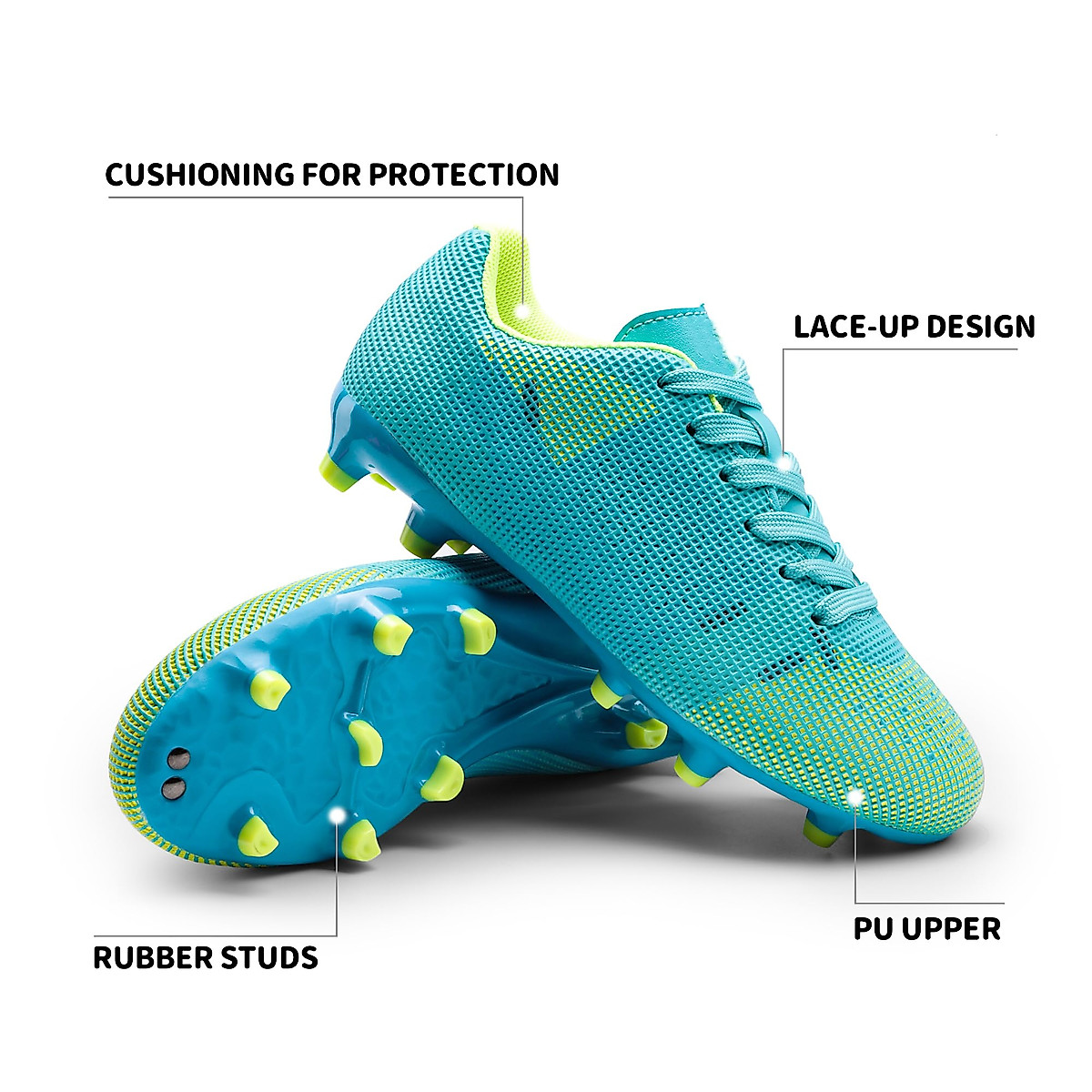DREAM PAIRS Boys Girls Soccer Cleats Youth Firm Groud Athletic Outdoor Trainning Football Shoes for Little/Big Kid,Size 2 Little Kid,Blue/Neon Green,SDSO224K