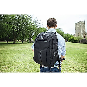 Targus EcoSpruce business Travel Laptop Backpack,15.6 inch EcoFriendly 27L waterprof work+school+computer laptop bag, Recycled fabric, MP3 Commuters rucksack, Briefcase Bag Women/ Men (TBB013EU) Black