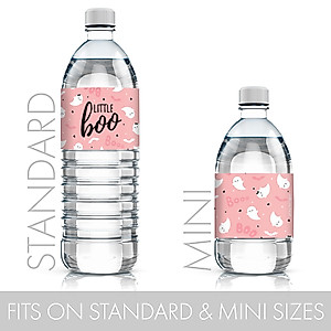 Pink A Little Boo is Almost Due Girl Baby Shower Water Bottle Labels, Halloween Baby Shower Waterproof Stickers for Water Bottles - 24 Count