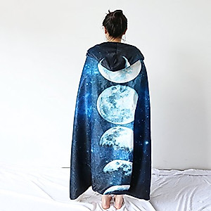 Sleepwish Moon Hooded Blanket Lunar Eclipse Celestial Blanket Dark Blue Galaxy Blanket with Hood Sherpa Fleece Blankets (Adults 60"x 80")