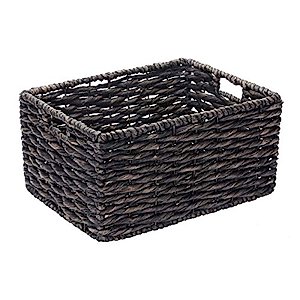 Villacera Rectangle Handmade Twisted Wicker Baskets made of Water Hyacinth | Nesting Black Seagrass Bins | Set of 2