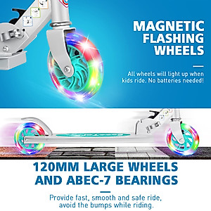 BELEEV V1 Scooters for Kids, 2 Wheel Folding Kick Scooter for Girls Boys, 3 Adjustable Height, Light Up Wheels, Lightweight Push Scooter with Kickstand for Children Ages 3-12 (Aqua)