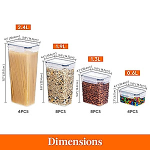 Lifewit 24pcs Airtight Food Storage Containers with Universal Lids, Plastic Cereal Containers Storage Set with Labels Marker in Kitchen Pantry, Sugar Flour Dry Food, BPA Free
