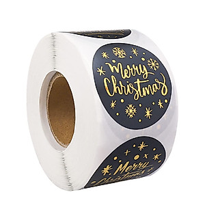 500 Pieces Merry Christmas Stickers Labels Roll, Round Christmas Tags Stickers Envelope Stickers Adhesive Xmas Decorative Envelope Seals Stickers for Stocking Stuffers