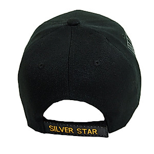 U.S. Military Official Licensed Embroidery Hat Army Navy Veteran Baseball Cap (Silver Star CONSPICUOUS Gallantry-Black)