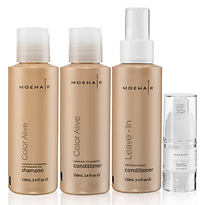 MOEHAIR Color Alive Shampoo (3.4 Fl. Oz), Conditioner (3.4 Fl. Oz), and Hair Serum (0.5 Fl. Oz) Set - Combats Frizz | Paraben & Sulfate-Free | Travel-Friendly