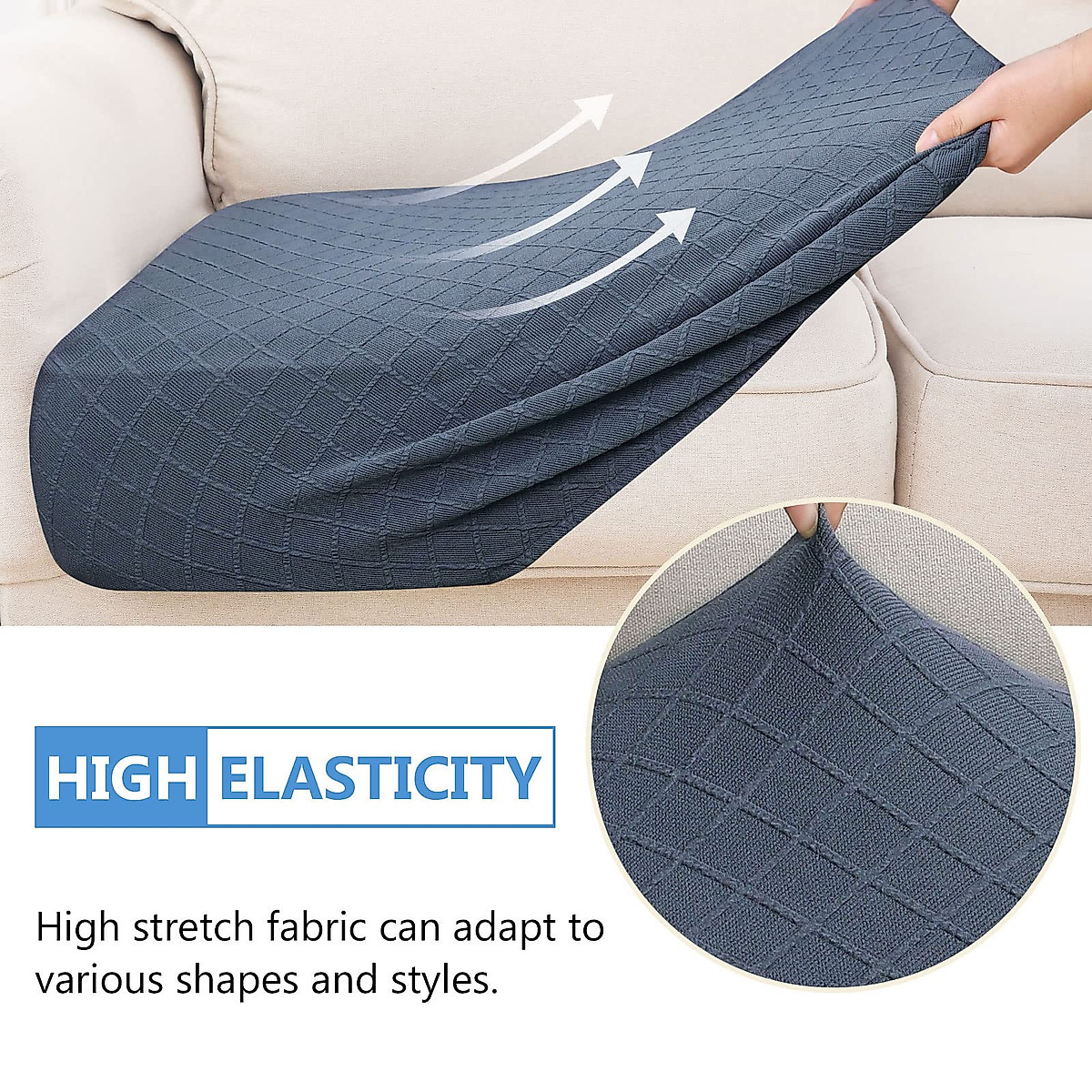 hyha Jacquard Couch Cushion Covers, Magic Sofa Slipcovers Washable, Diamond Lattice, Stretch Covers for 3 Cushion Couch for Sectional Sofa (3 Pieces, Grey)