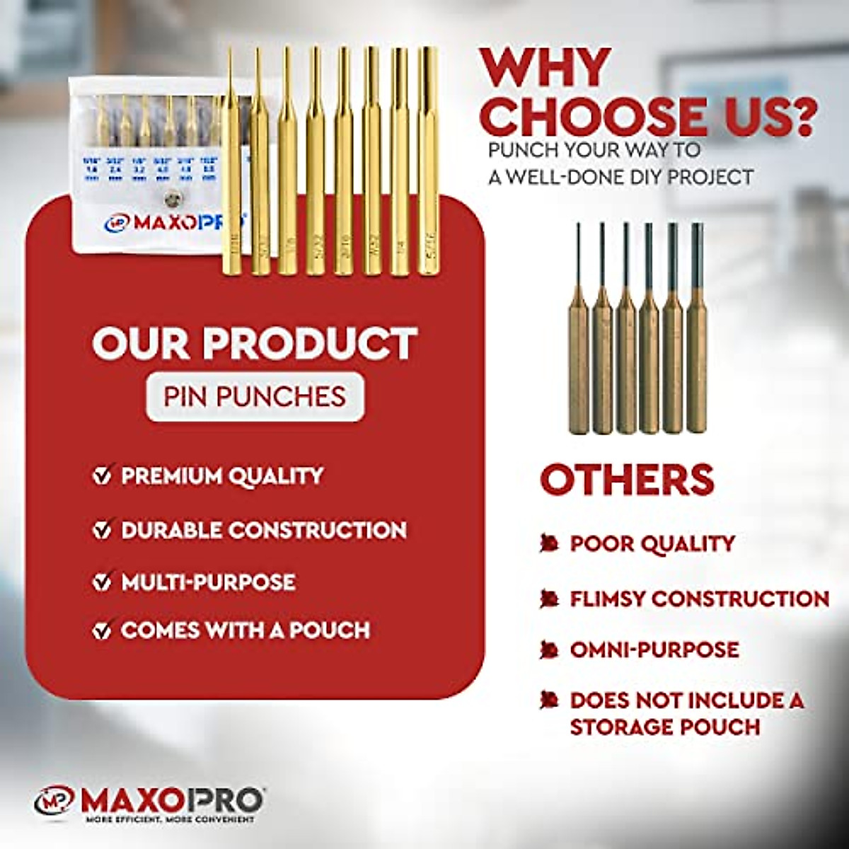 Premium Brass Punch Set – 8 Pcs Professional Brass Drive Pin Punch Set - Non-marring Brass Punch Set for Gunsmithing - Assorted Gun Punch Set for Watch Repair Jewelry and Craft – By Maxopro