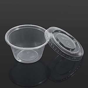 Disposable Sauce Cup, 4 Sizes 50Pcs Disposable Plastic Clear Sauce Chutney Cups Boxes With Lid Food Takeaway Hot for Restaurants(2oz)