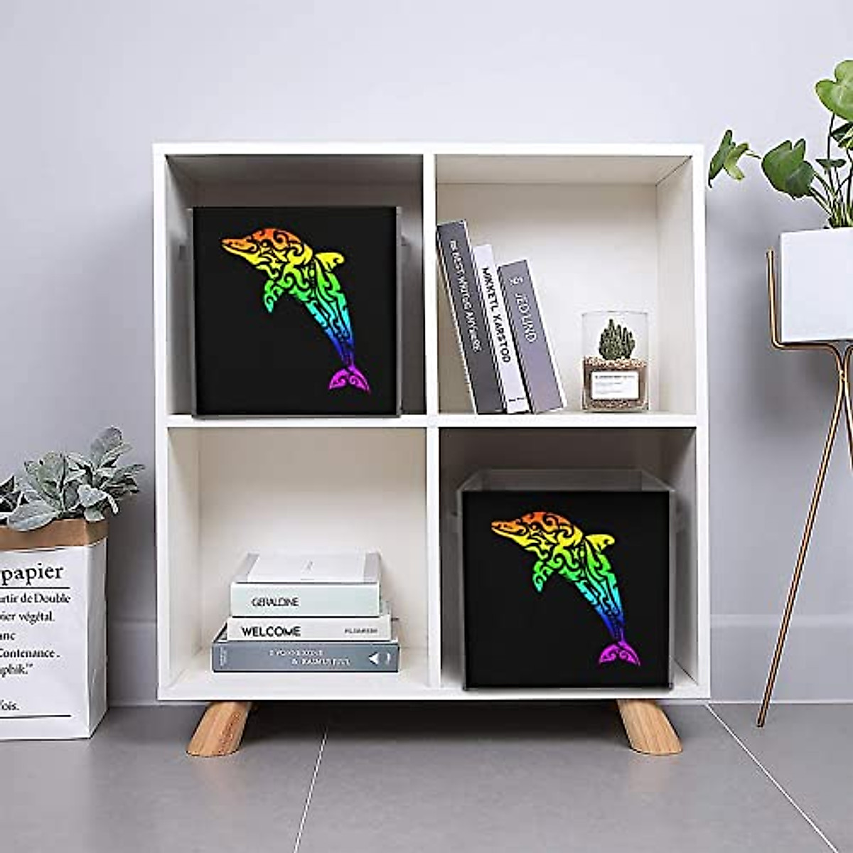 Rainbow Dolphin Collapsible Storage Bins Basics Folding Fabric Storage Cubes Organizer Boxes with Handles