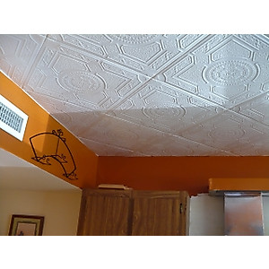 Lima R30W 20 x 20 Tin Looking Styrofoam Glue Up White Ceiling Tile by Euro-Deco Ceilings, Inc.
