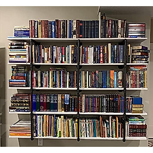 Tianman Industrial Wall Mount Iron Pipe Shelf Shelves Shelving Bracket Vintage Retro Black DIY Open Bookshelf DIY Storage offcie Room Kitchen Shelves (3Pcs,52" Tall,12" deep)