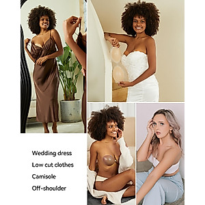 Niidor Adhesive Bra Strapless Sticky Invisible Push up Silicone Bra for Backless Dress with Nipple Covers Creme