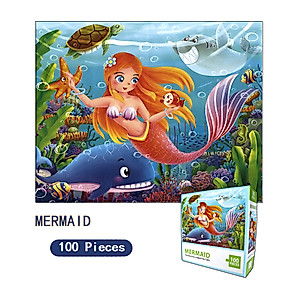 Aoumi 100 Piece Puzzles for Kids Ages 4-8 Mermaid Jigsaw Puzzle for Toddlers 3-5 Years Old Boys Girls Preschool Educational Fun Game Learning Puzzle Toys for Children Idea Kids Birthday Gifts
