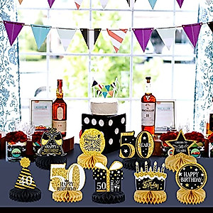 50th Birthday Decorations, Table Honeycomb Centerpiece, 50 Year Old Man and Woman Party Decorations Supplies, Honeycomb Decorations for for Man Women, Black and Gold Birthday Ornaments-9 Pieces
