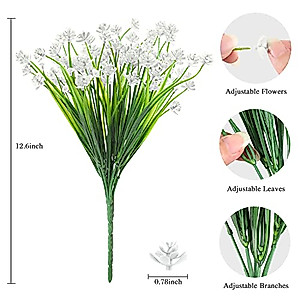 AmyHomie 20 Bundles Artificial Flowers Outdoor UV Resistant Faux Flowers No Fade Fake Plastic Plants Garden Porch Window Box Decorating (Pure White)