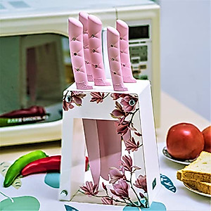 Kitchen Knife Set, OasisUSA Stainless Steel Sharp Knife Sets With ABS Stand, non-fading Pink Color Flower patterned Stainless Steel Blade with Triple-Riveted Handles. Gift for Women and Girls