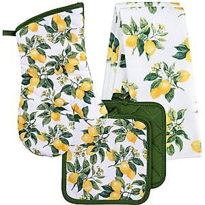 Generic Home Collection Seasonal Kitchen Linen Set - Includes Oven Mitt, Potholders, and Kitchen Towels (Ripe Lemons)