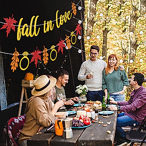 Fall in Love Banner - Fall Bridal Shower Decor, Autumn Maple Leaves Ring Theme Bridal Wedding Party Decorations Gold Glitter