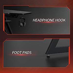 CubiCubi Carrier Gaming Desk 47 inch Gamer Workstation, Home Computer Carbon Fiber Surface Gaming Desk PC Table with Monitor Stand