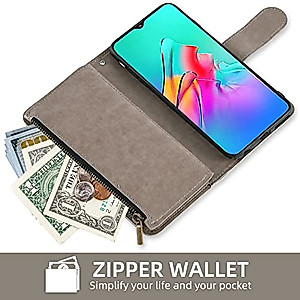 Asuwish Phone Case for Infinix Smart 5/Hot 10 Lite Wallet Cover with Tempered Glass Screen Protector and Flower Leather Flip Credit Card Holder Stand Folio Purse Cell Accessories X657B Women Men Grey