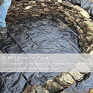 Inslat 20 Mil Pond Liner, 7x10 Ft Pond HDPE Skins Small Fish Pond Liners Rubber Pond Tarp Easy Cutting Underlayment for Fountains, Waterfall & Water Gardens
