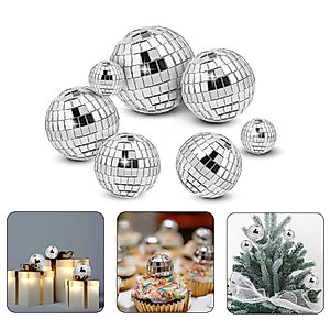 Abeillo 7PCS Disco Ball Cake Topper, Disco Ball Cake Decorations Different Sizes, 70s Disco Themed Dance Party Supplies, Small Disco Balls for Cake Dessert Christmas Party Ornament (Silver)