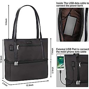 MONSTINA Lunch Tote Bag for Women Men,Large 2 Layer Lunch Bag with USB Port Thicken Aluminum Foil Reusable Lunch Box for School Office