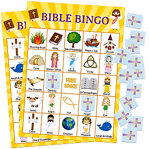 Fancy Land Bible Bingo Game for Vacation Bible School 24 Players for Kids Christian Sunday Church