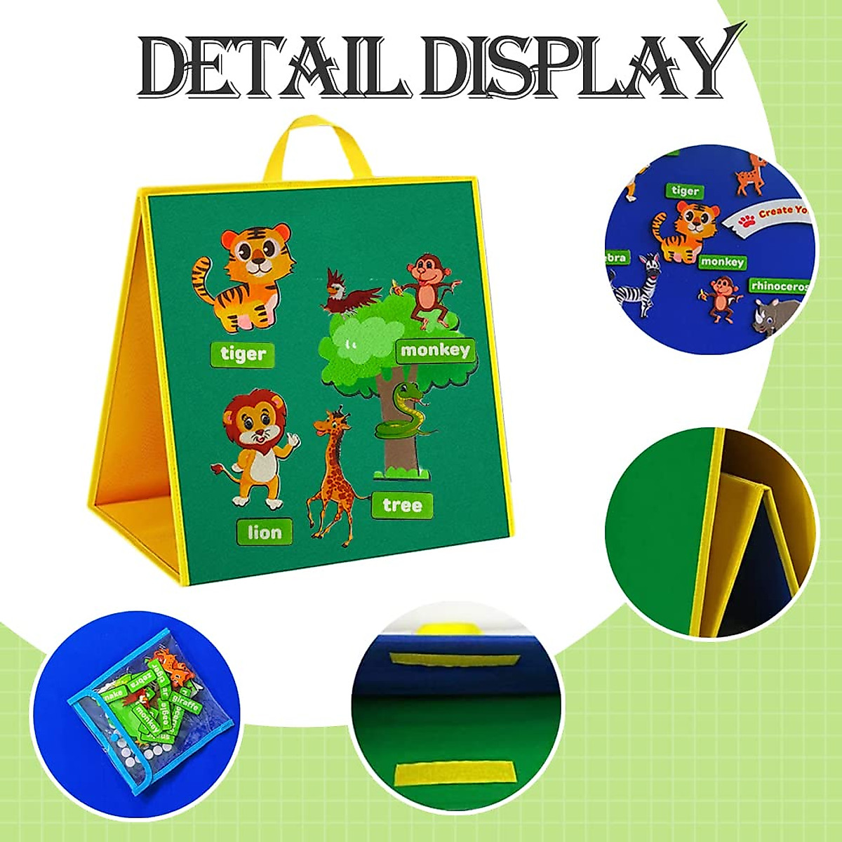 Topwon Felt Board for Kids, Folding Flannel Playboard Preschool Toddler Stories Boards, Animal Story Learning Double-Side Stand Flannel Board (Including Animal Felt)