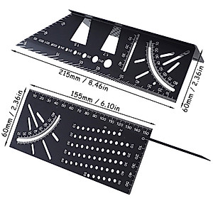 Multi Angle Measuring Ruler, Woodworking Square Size Measure Ruler, Aluminum Alloy 3D Mitre Angle Measuring Tool, Multifunctional 45/90 Degree Angle T Ruler Gauge for Engineers Carpenters