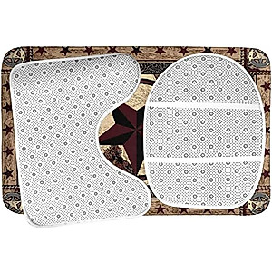 Giwawa Western Texas Star Bathroom Rugs Set 3 Piece with Non-Slip Bath Rugs Toilet Lid Cover U-Shaped Contour Toilet Mat Rustic Farmhouse Bath Mats for Bathroom